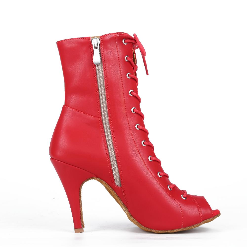 Red Open Toe Lace Up Bootie Stiletto Dance Heels Dance Shoes | Bouge Moi