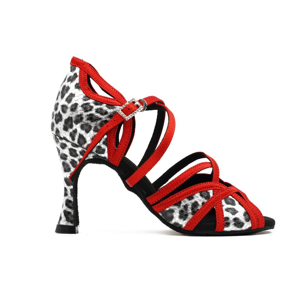 Red Leopard Open Toe Strappy Professional Latin Salsa Dance Shoes for ...